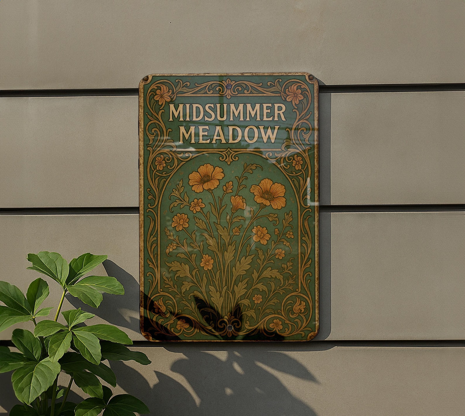 Art Nouveau Midsummer Meadow Metal Sign – Vintage Floral Tin Wall Decor ...