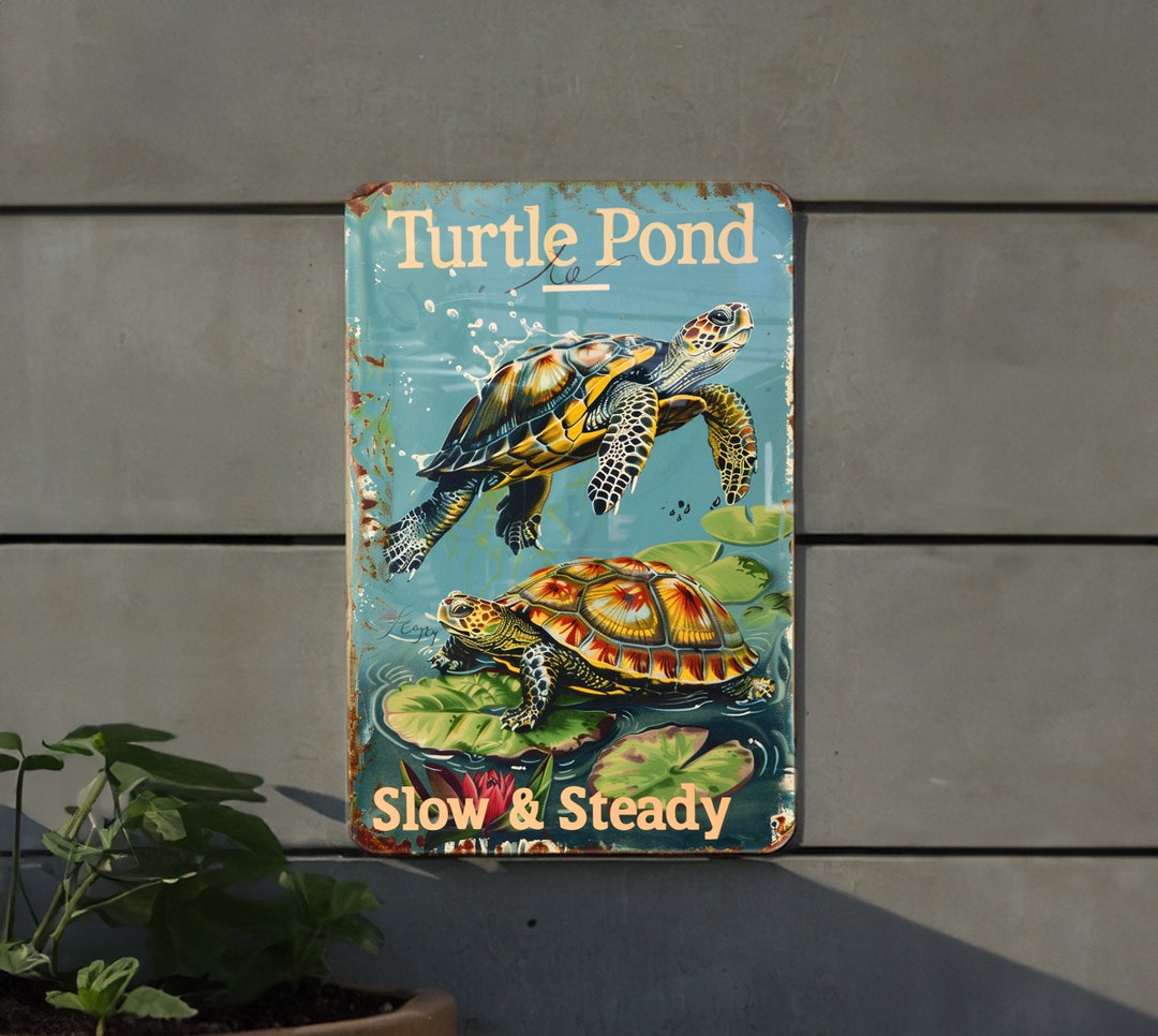 Turtle Pond Metal Sign, Vintage Style, Funny Decor, Water Turtles, Slow ...