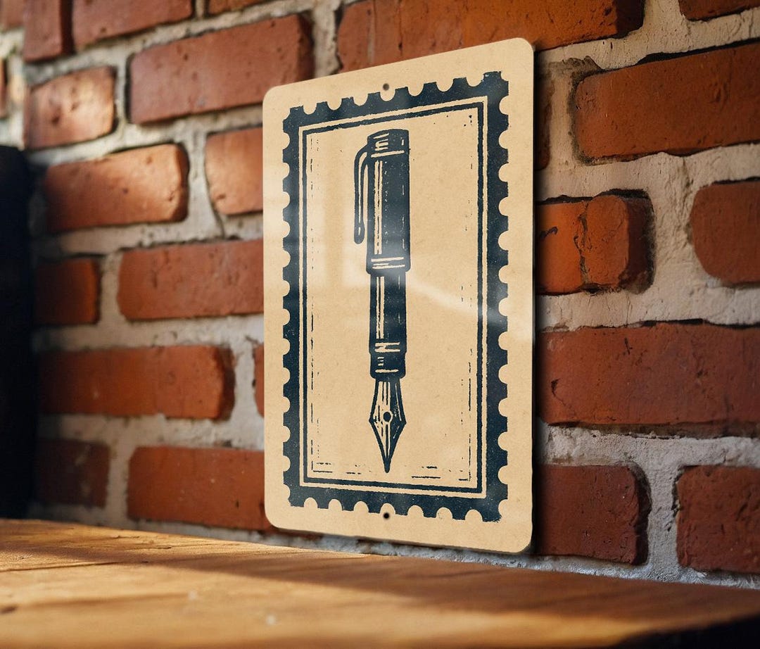 Vintage Fountain Pen Stamp Art Metal Sign – Retro Writing Desk Decor ...