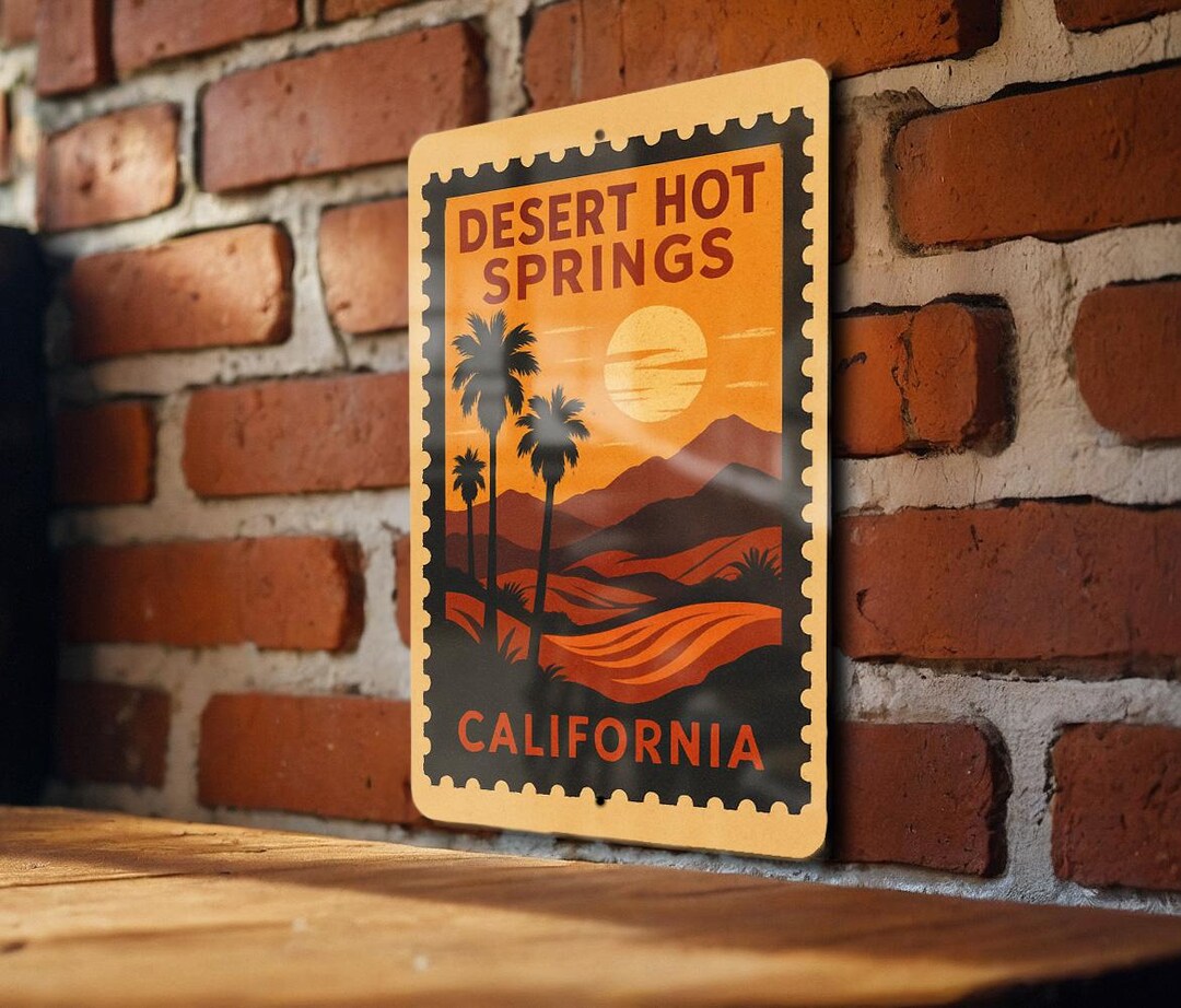 Desert Hot Springs California Metal Sign – Retro Postage Stamp Design ...