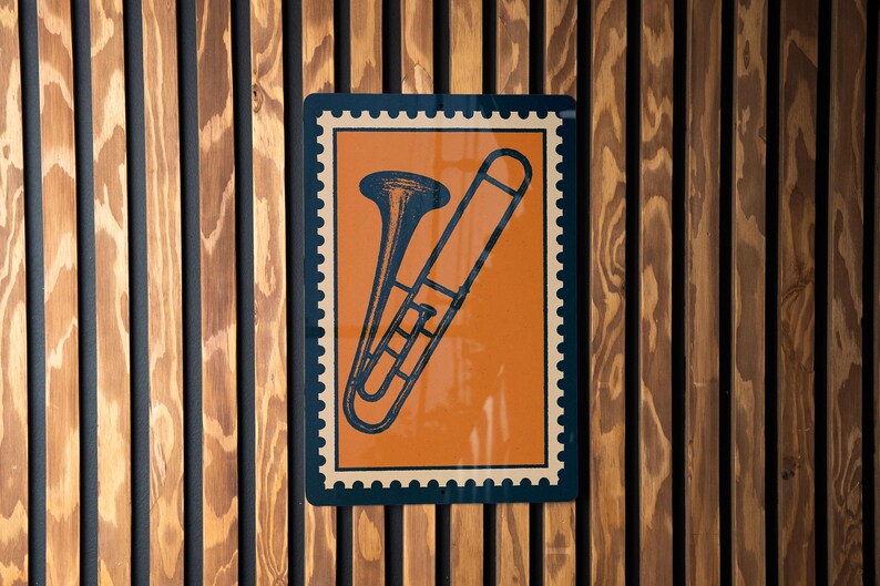 Trombone Metal Wall Art Sign – Vintage Stamp Style Music Decor for Band ...