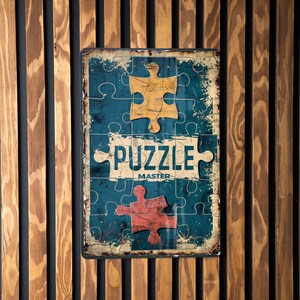 Puzzle Master Vintage Metal Sign, Retro Colors, Playful Font, Game ...