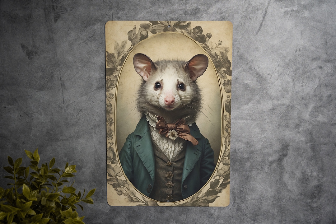 Victorian Portrait of an Opossum Metal Sign, Unique Animal Art, Vintage ...