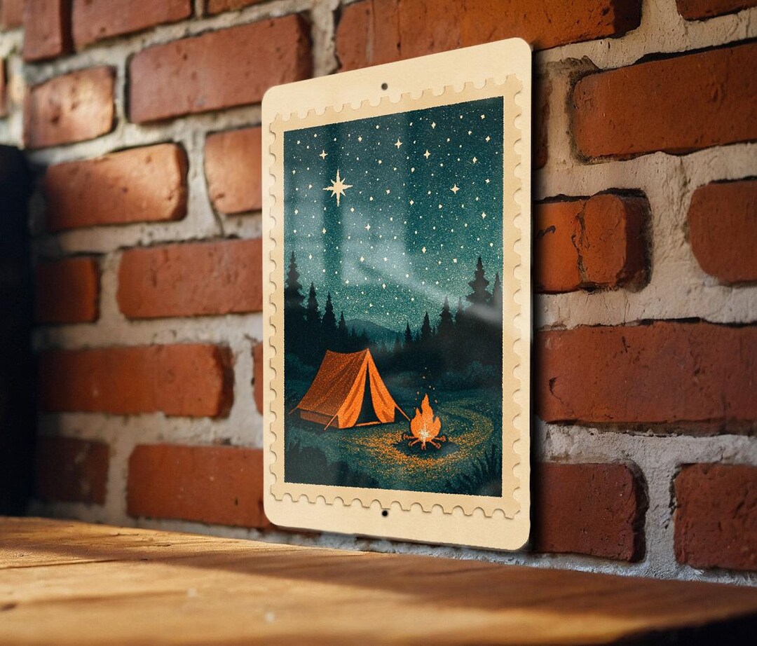Camping Under Stars Metal Sign – Rustic Stamp Style Wall Art for Cabin ...