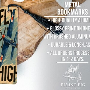 Vintage Airplane Bookmark, Fly High Design, Metal Bookmark, Unique Gift ...