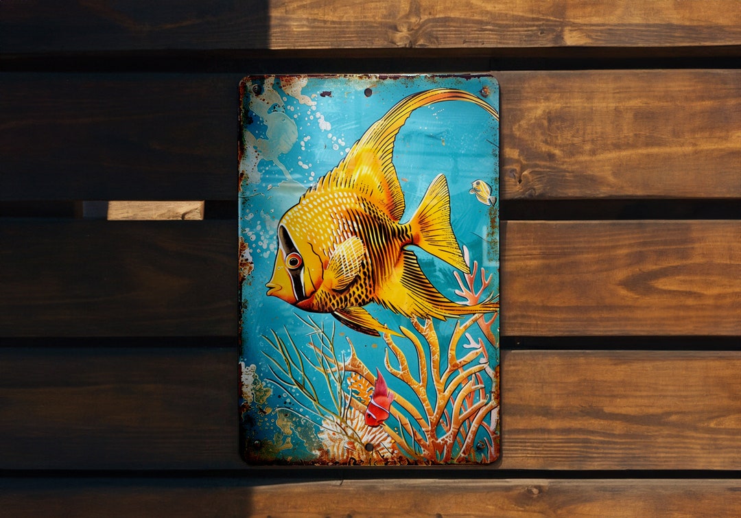 Vintage Angelfish Metal Sign, Classic Decor, Retro Wall Art, Fish ...