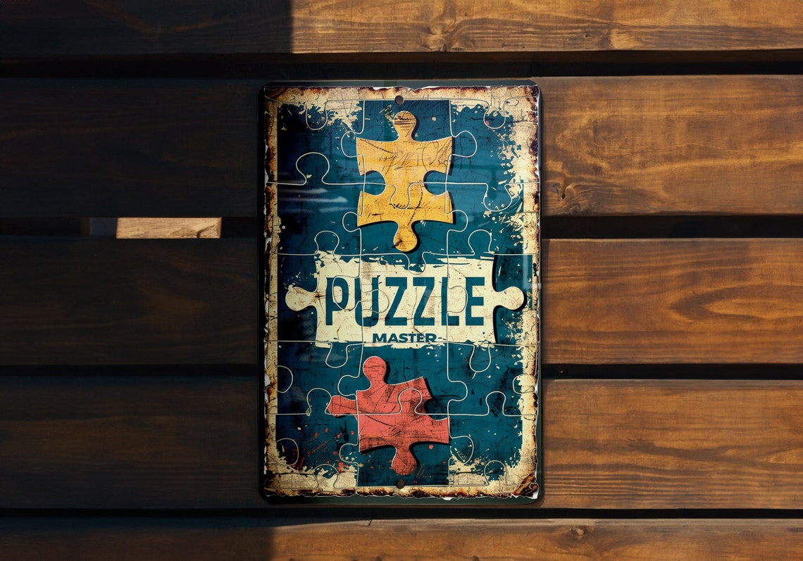 Puzzle Master Vintage Metal Sign, Retro Colors, Playful Font, Game ...