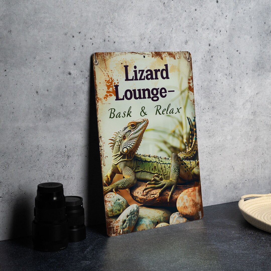 Lizard Lounge Vintage Sign - Bask & Relax, Aluminum Metal Sign, Lizard ...