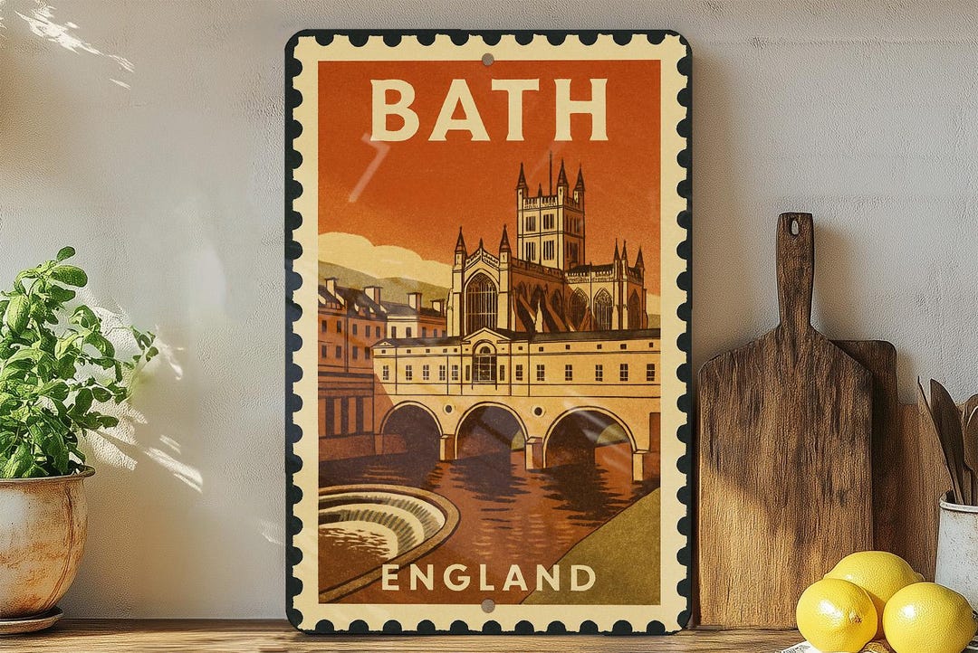 Bath England Stamp Style Art Metal Sign – Vintage Travel Poster Décor ...