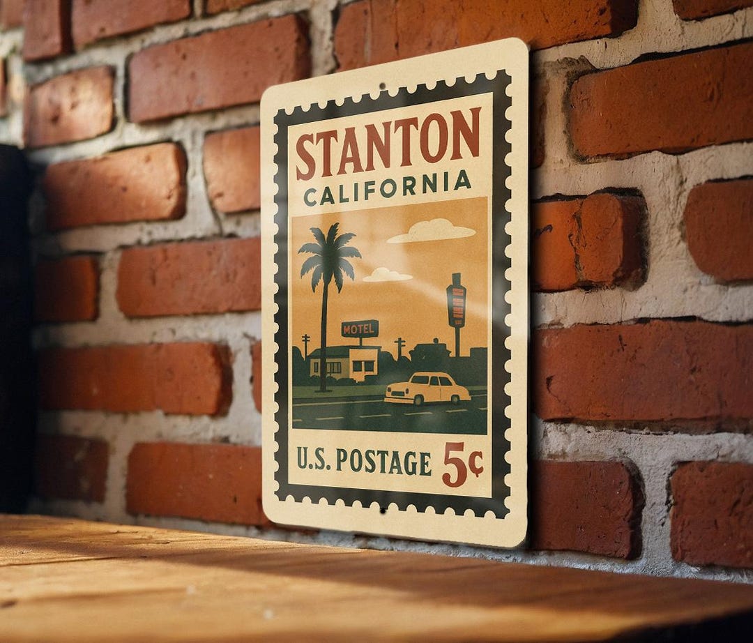 Stanton California Metal Sign – Retro Postage Stamp Design Featuring ...