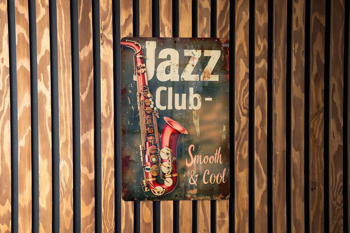 Jazz Club Metal Sign, Vintage Style, Saxophone Decor, Piano Wall Art ...