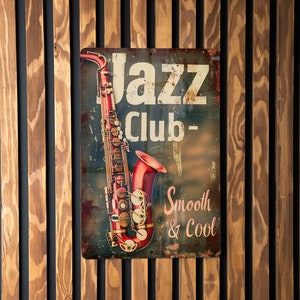 Jazz Club Metal Sign, Vintage Style, Saxophone Decor, Piano Wall Art ...