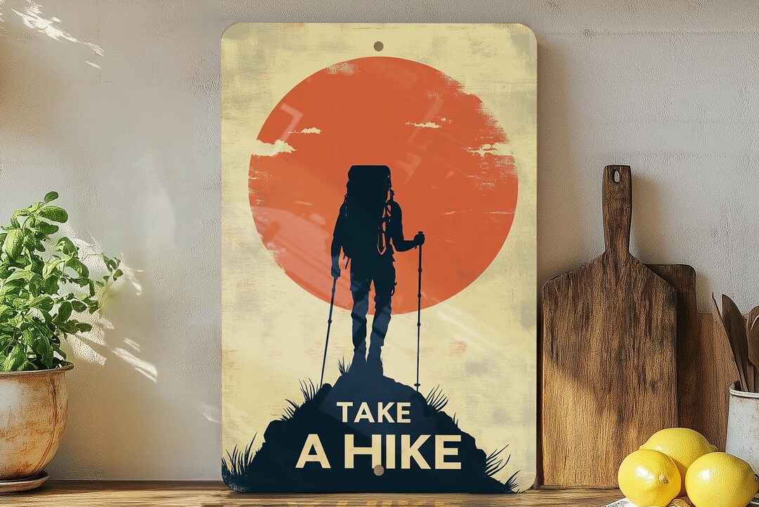 TAKE A HIKE Metal Sign, Minimalist Decor, Hiking Silhouette, Outdoor ...