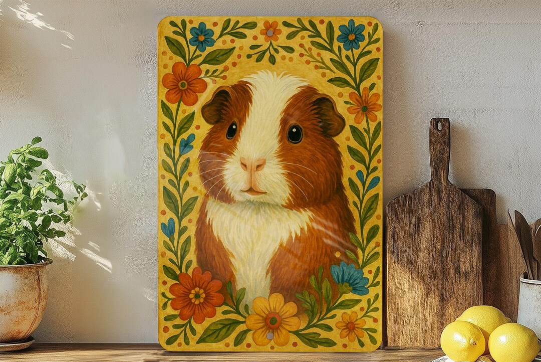 American Crested Guinea Pig Metal Sign – Hand-painted Folk Art Style ...