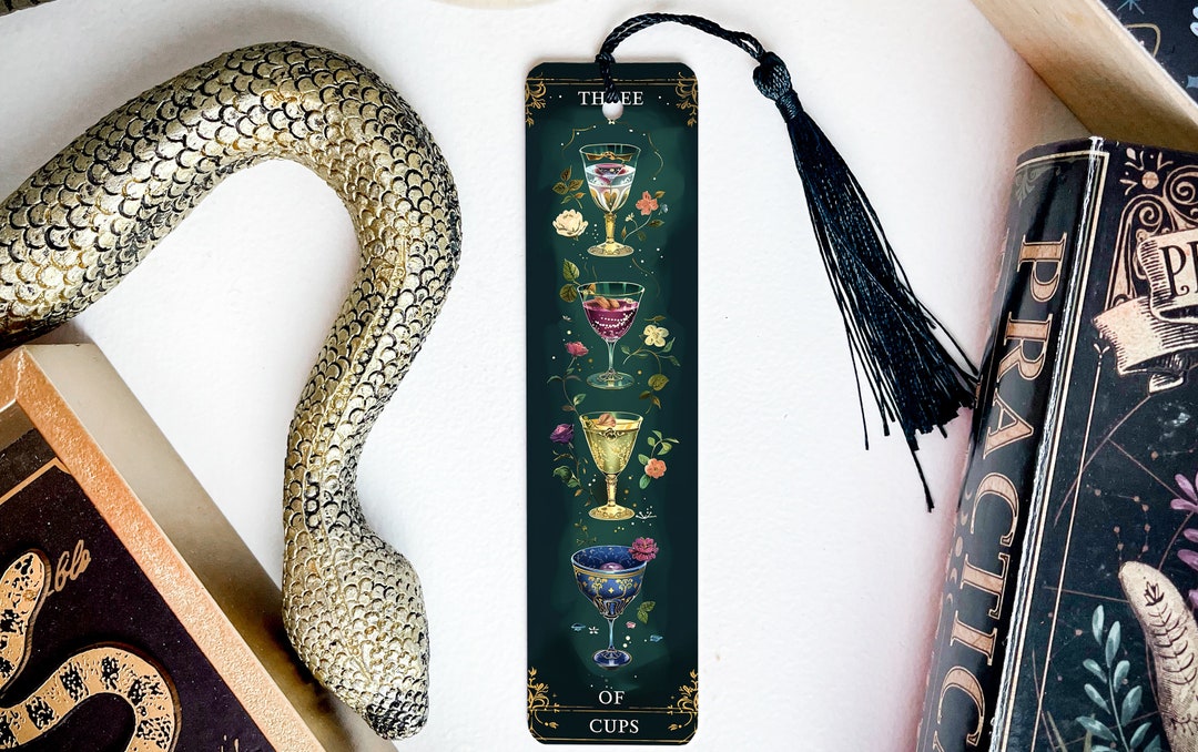 Three of Cups Tarot Card Bookmark, Metal Bookmark, Celebration Design ...
