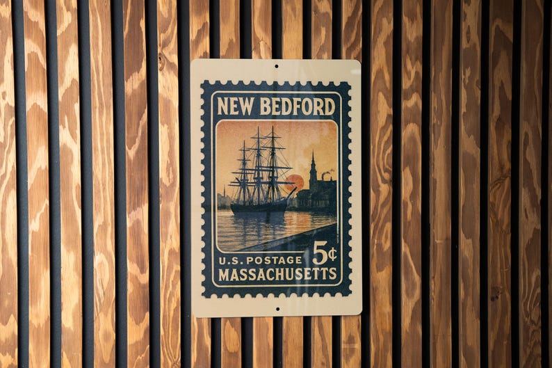 New Bedford Massachusetts Metal Sign – Retro Postage Stamp Design ...