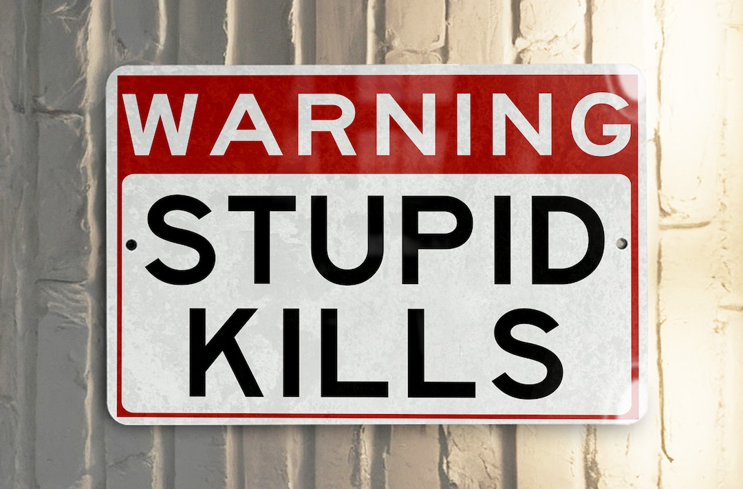Warning Stupid Kills Metal Sign, Wall Decor, Safety Message, Humorous ...
