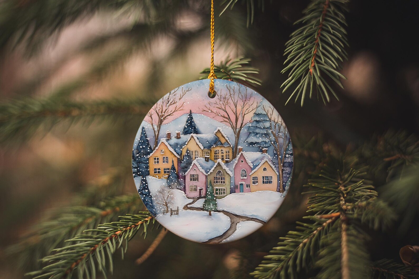 Ethereal Snowy Landscape Ceramic Ornament, Hand-painted Ceramic, Unique ...