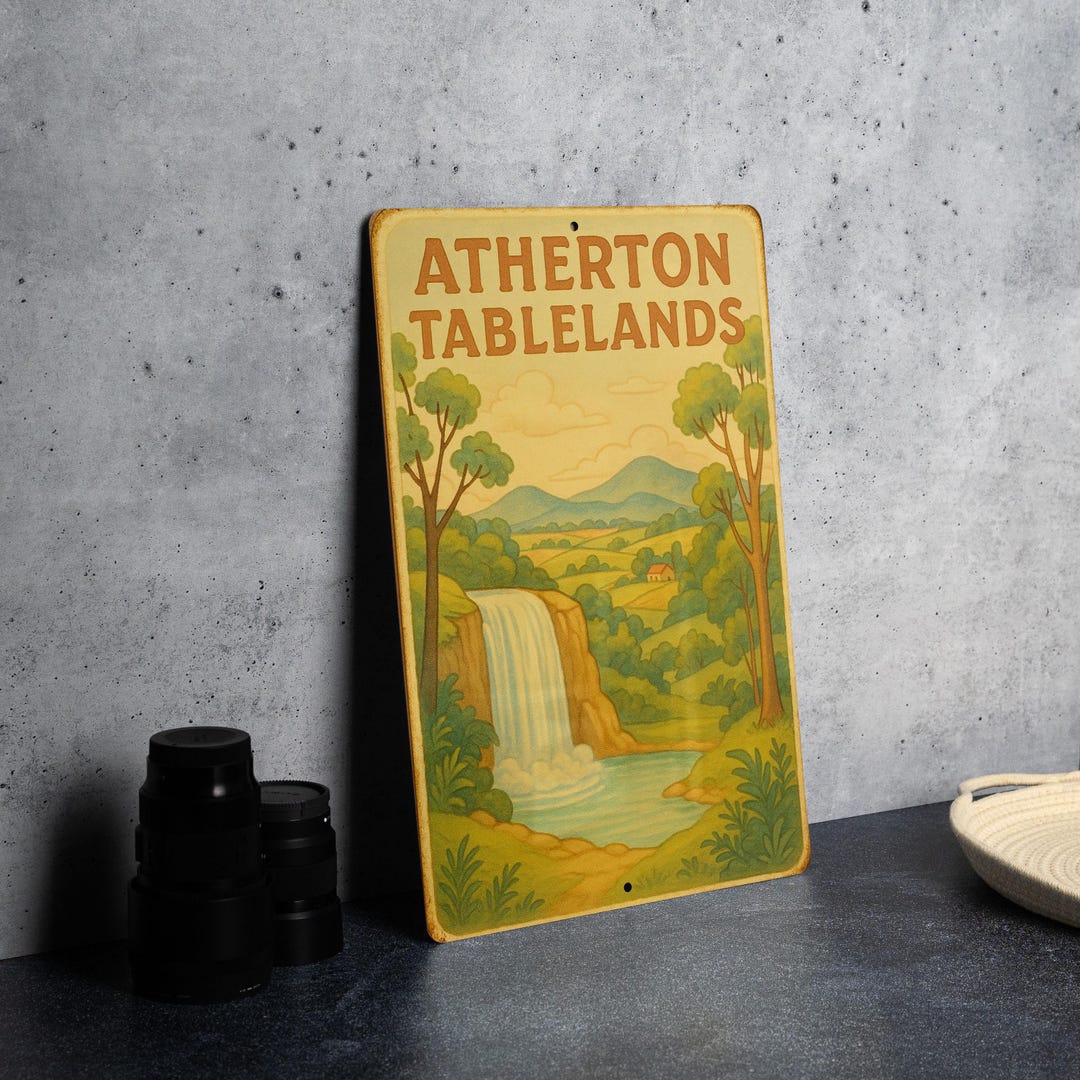 1950s Atherton Tablelands Tin Sign – Vintage Storybook Style, Pastel ...
