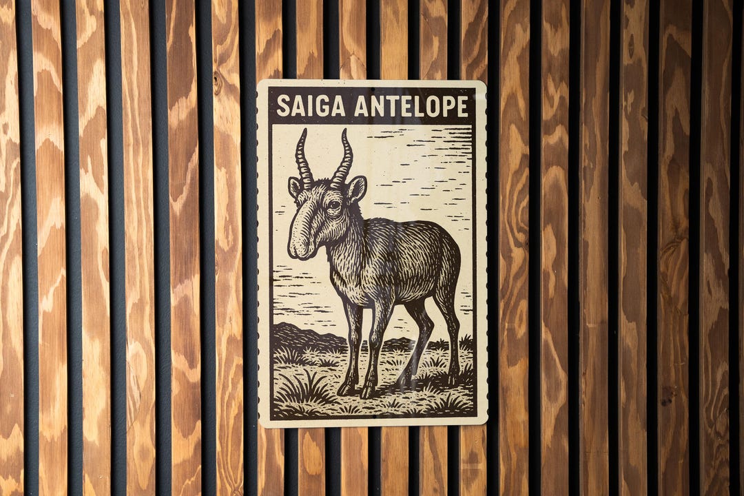Saiga Antelope Metal Sign – Vintage Stamp Style Wall Art, Rustic ...
