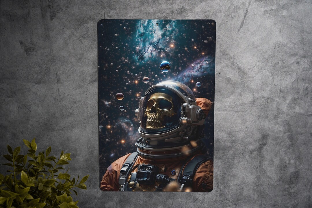 Astronaut Skeleton Universe Metal Sign Space Art, Cosmic Decor, Sci-fi ...