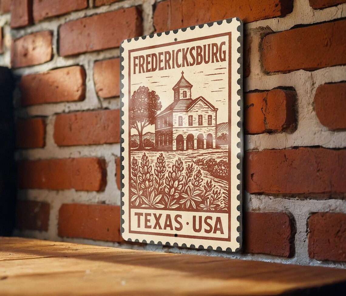 Fredericksburg Texas Vintage Metal Sign – Rustic Wall Art, Stamp Style ...