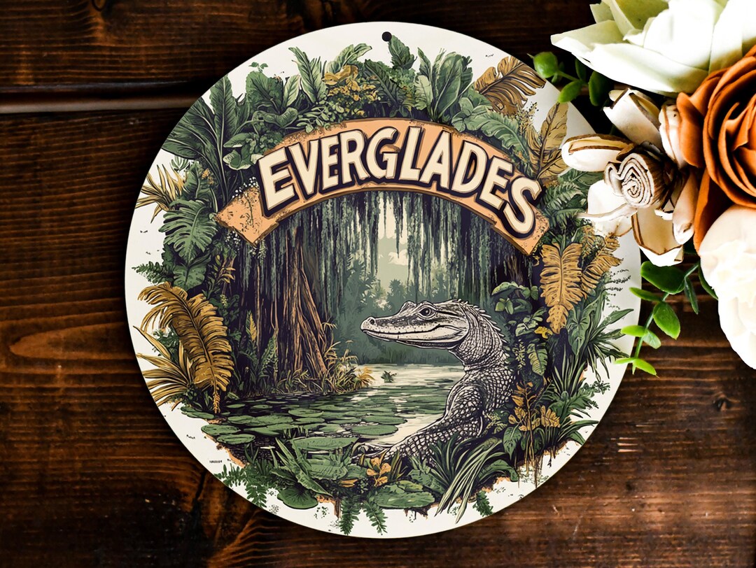 Everglades Harmony Round Metal Sign, Vintage Alligator Decor, Lush ...