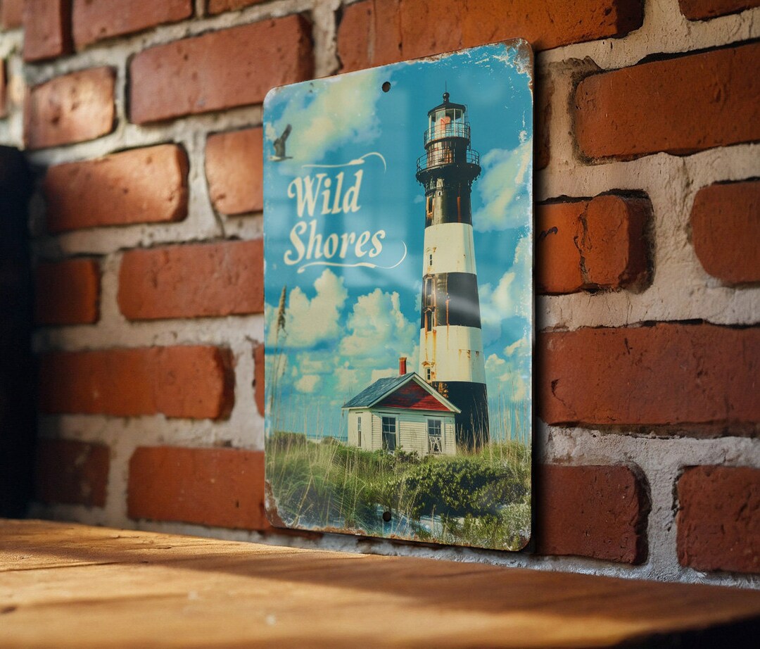 Outer Banks Vintage Sign, Wild Shores Lighthouse, Metal Wall Decor ...
