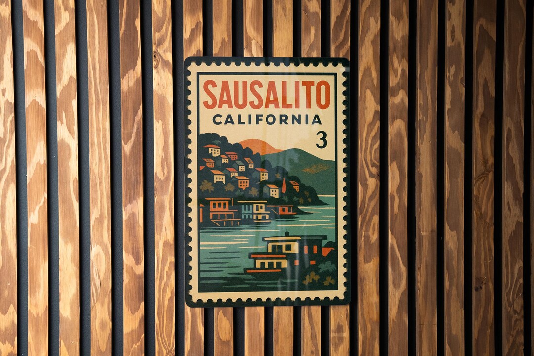 Sausalito California Metal Sign – Retro Postage Stamp Featuring Coastal ...