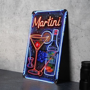 Retro Neon Style Martini Sign, Metal Wall Decor, Vintage Bar Sign, Home ...