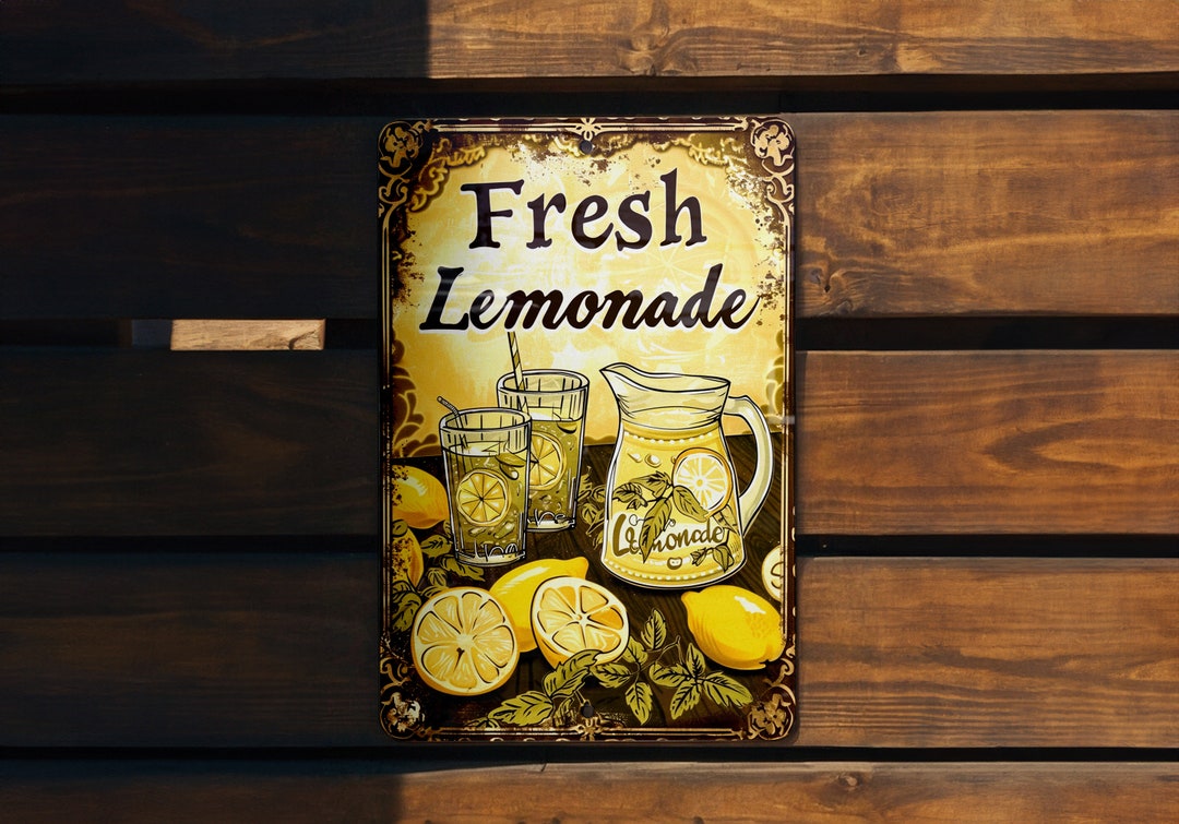 Vintage Lemonade Stand Set, Fresh Lemonade Sign, Ornate Metal Pitcher ...