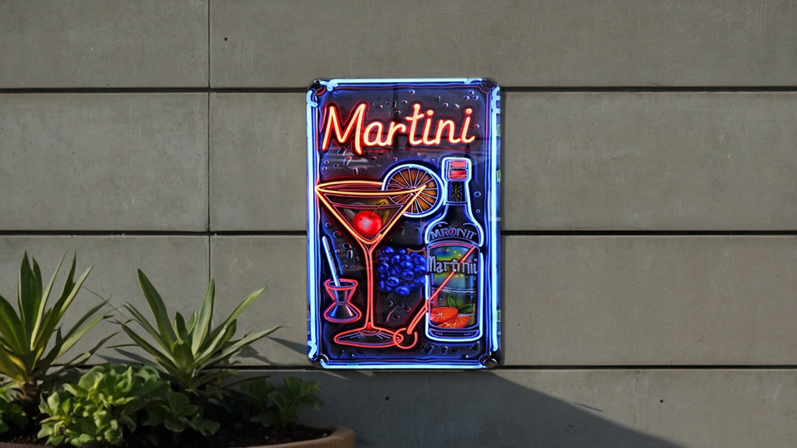 Retro Neon Style Martini Sign, Metal Wall Decor, Vintage Bar Sign, Home ...