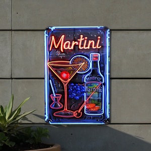 Retro Neon Style Martini Sign, Metal Wall Decor, Vintage Bar Sign, Home ...