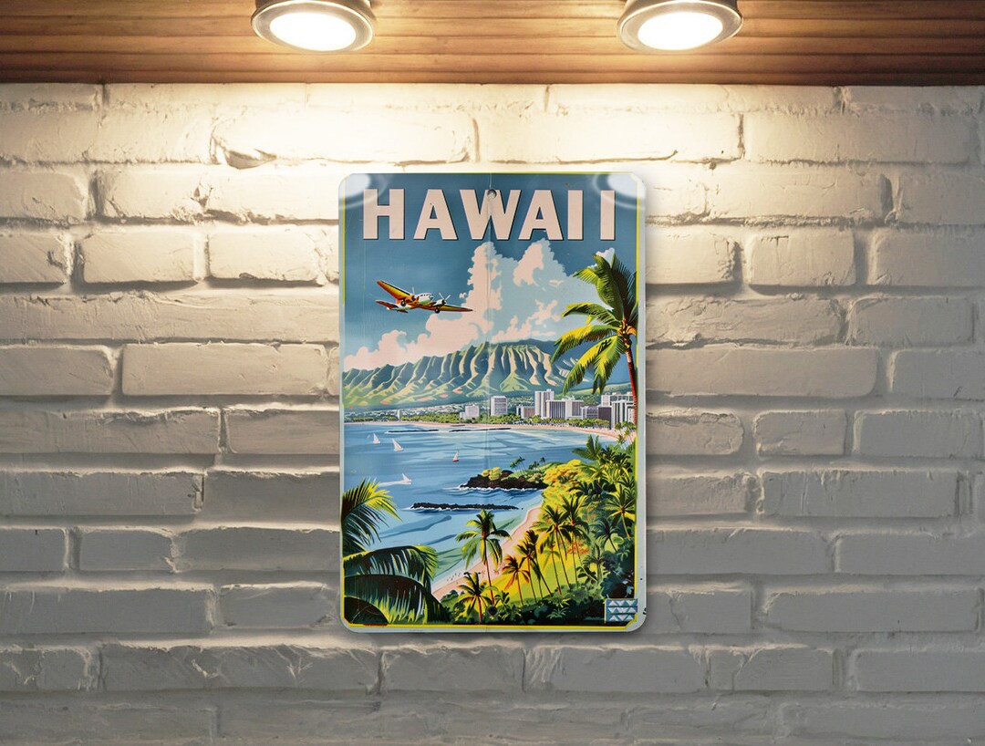 Retro Cartoon Hawaii Visit Metal Sign: Vintage Decor, Hawaiian Travel ...