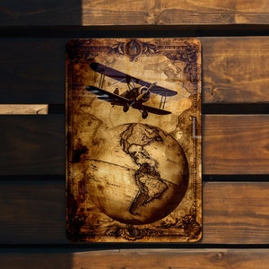Vintage Globe & Amelia Earhart Plane Metal Sign - Sepia Tones, Ornate ...