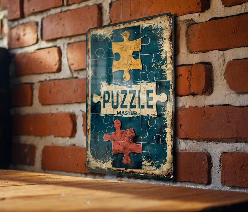 Puzzle Master Vintage Metal Sign, Retro Colors, Playful Font, Game ...
