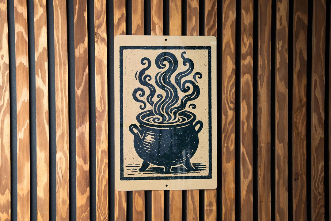 Cauldron With Swirling Mist Stamp Art Metal Sign – Wiccan Decor, Witchy ...