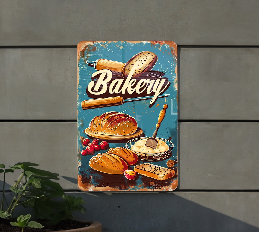 Vintage Bakery Metal Sign, Retro Illustrations, Bright Vintage Colors ...