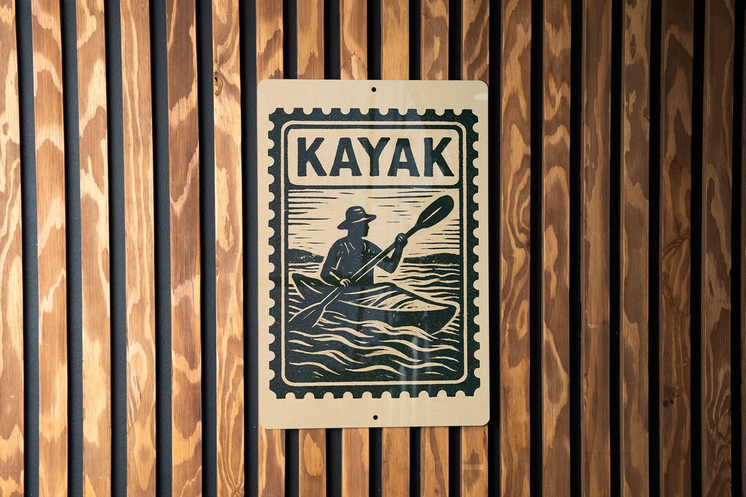 Kayak Metal Sign Stamp Style – Rustic Paddling Wall Art for Cabin, Lake ...