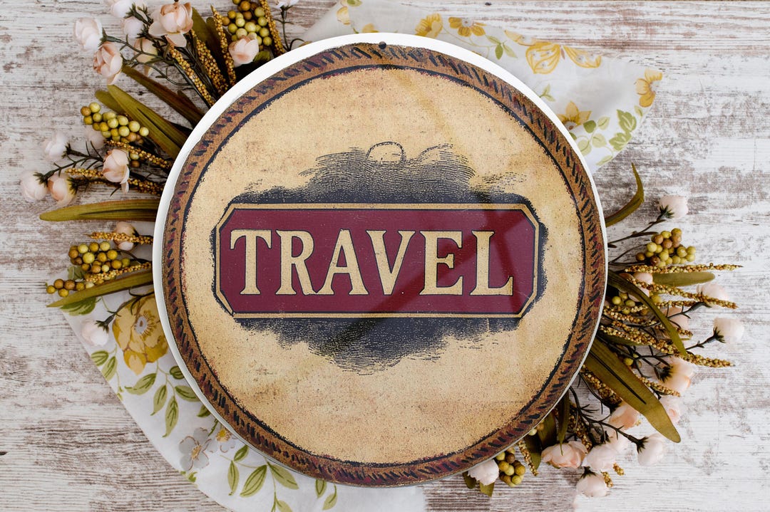 Vintage Wanderlust Emblem, Round Metal Sign, Travel Decor, Rustic Charm ...