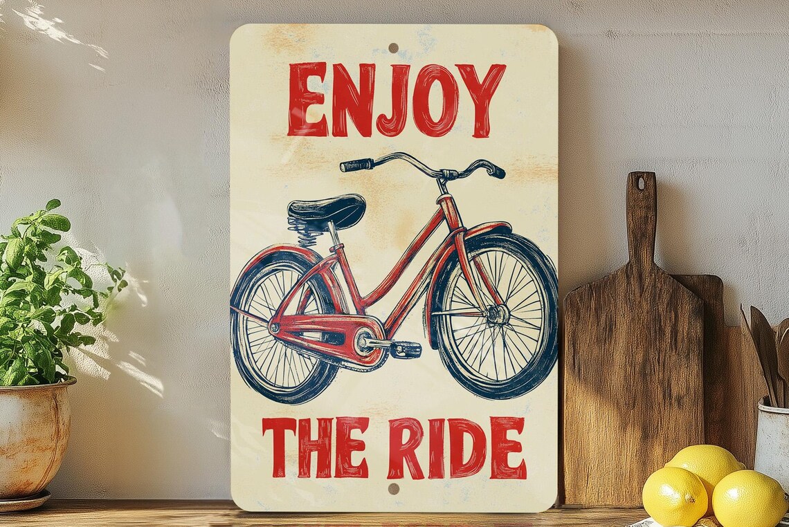 Vintage Bicycle Metal Sign, Enjoy the Ride, Retro Wall Decor, Classic ...