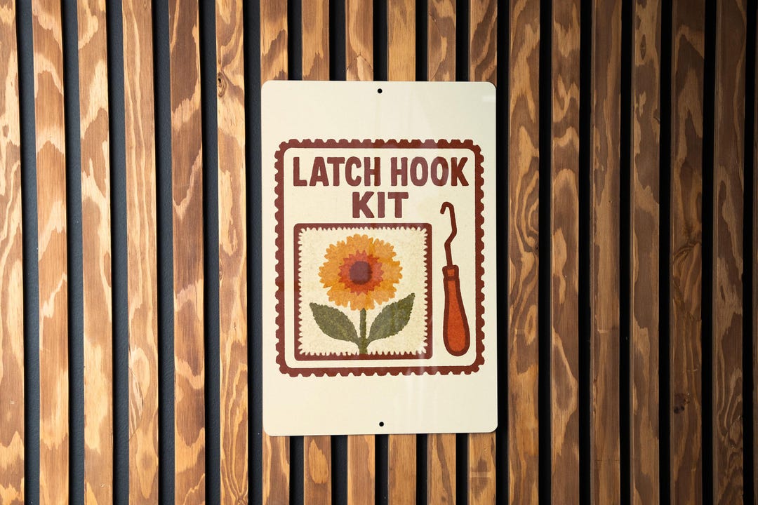 Vintage Latch Hook Kit Stamp Art Metal Sign – Retro Craft Room Wall ...