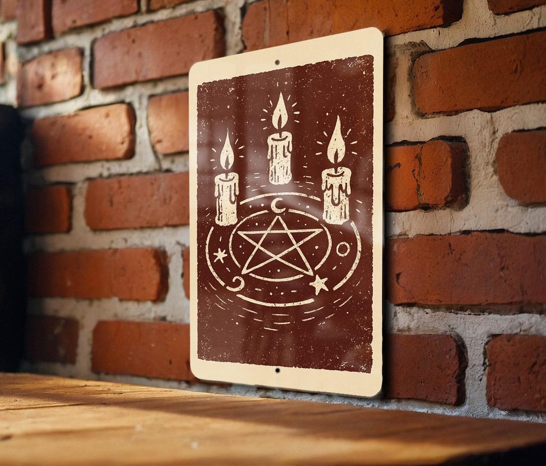 Spell Circle Metal Sign – Mystical Stamp Style Art With Candles, Occult ...