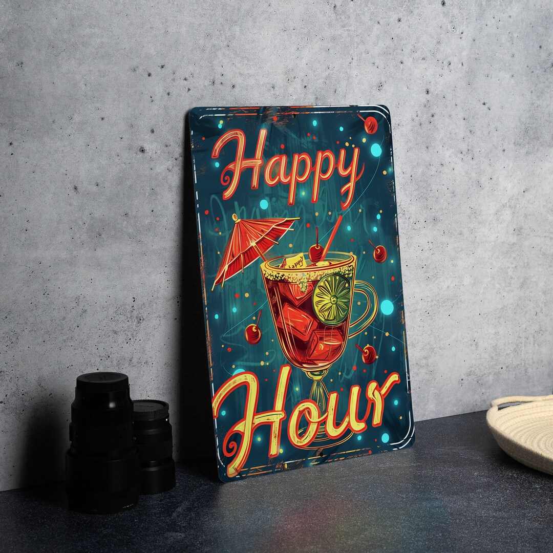 Retro Bar Sign, Neon Lights Decor, Vintage Metal Sign, Hand-drawn ...