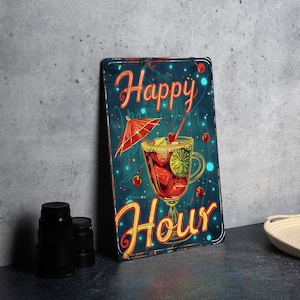 Retro Bar Sign, Neon Lights Decor, Vintage Metal Sign, Hand-drawn ...