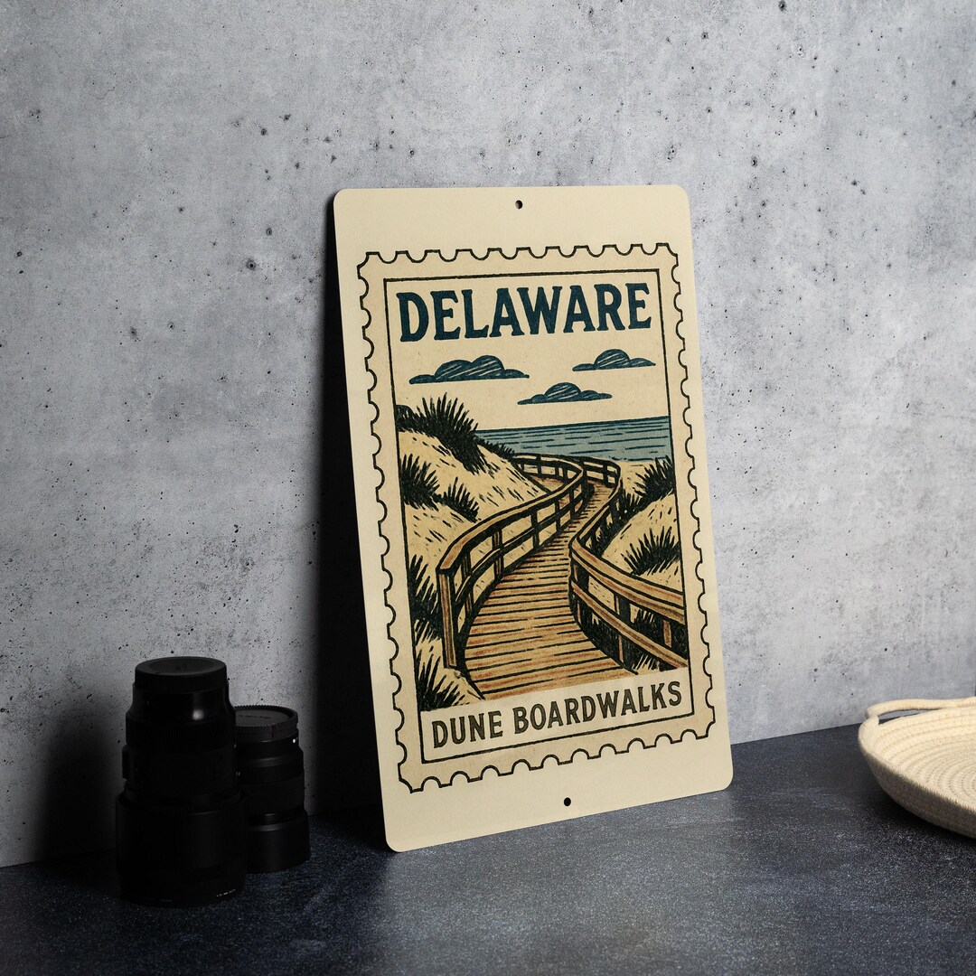 Delaware Dune Boardwalks Metal Sign – Vintage Stamp Style Wall Art ...