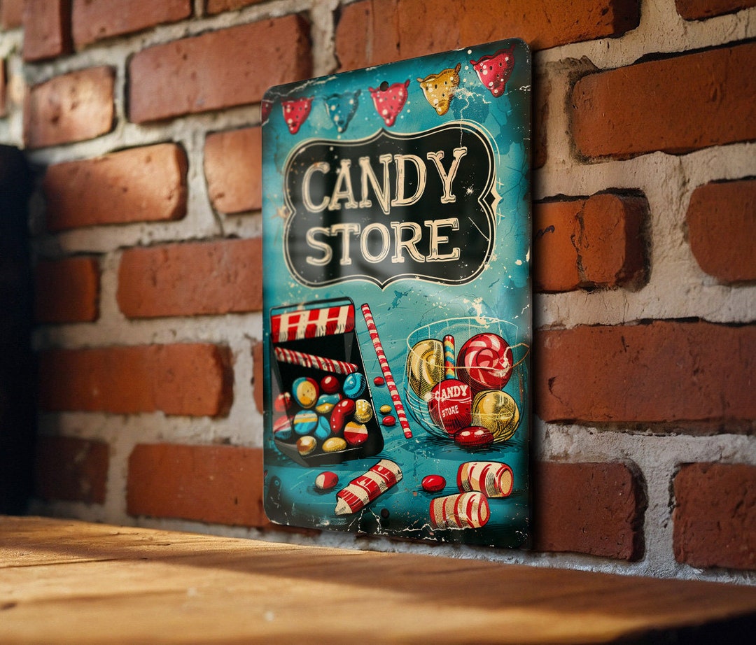 Vintage Candy Store Metal Sign, Retro Colors, Candy Illustration ...