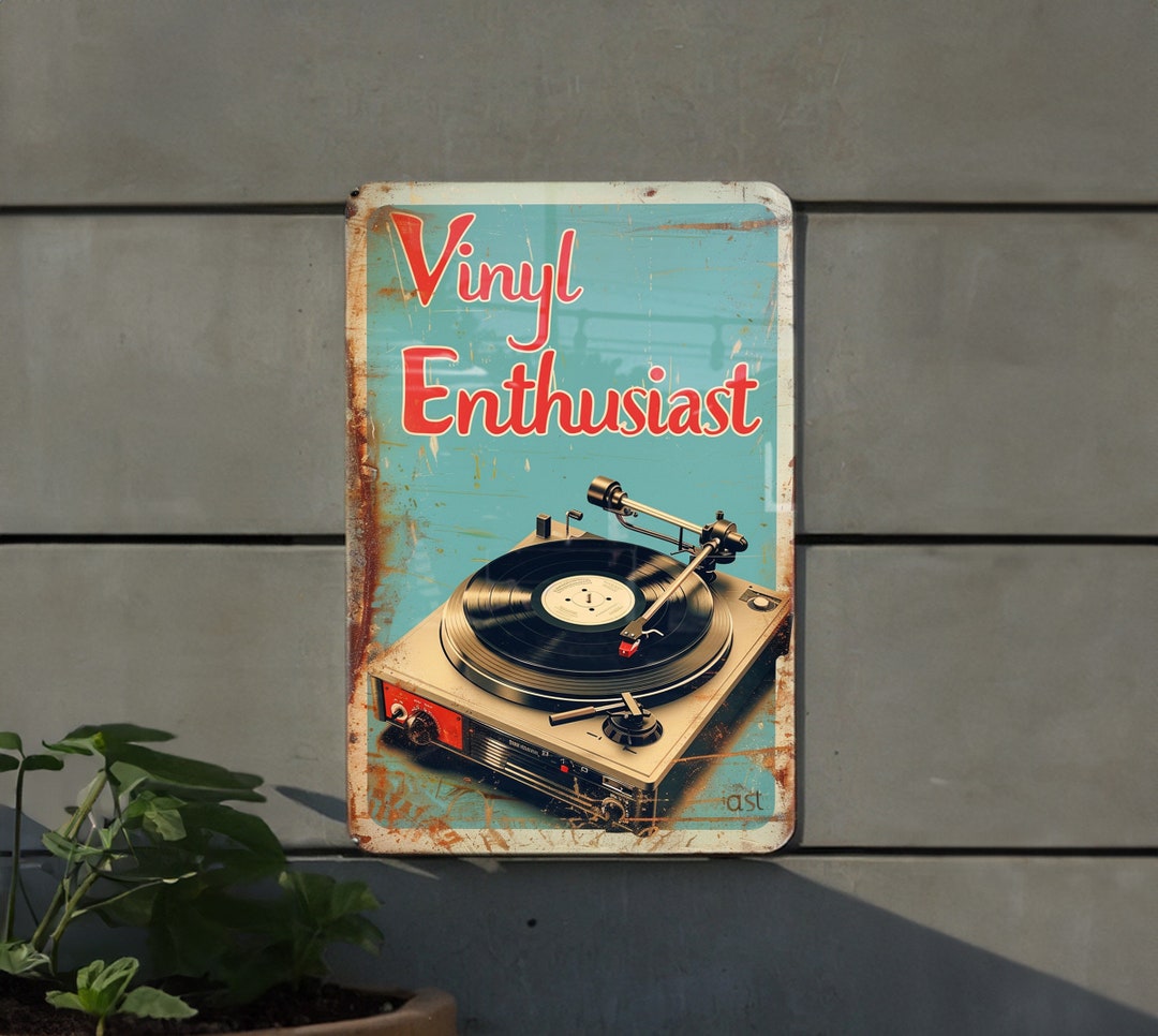 Vintage Record Player Metal Sign: Vinyl Enthusiast, Bright Vintage ...