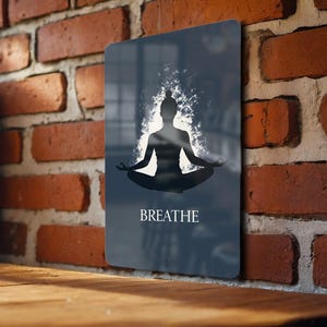 Minimalist Yoga Pose Metal Sign, Breathe Wall Art, Zen Decor, Yoga ...