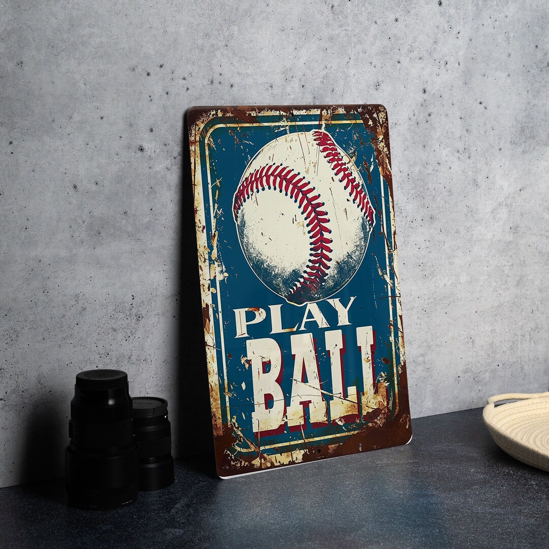 Vintage PLAY BALL Metal Sign, Aluminum Wall Decor, Retro Sports Art ...